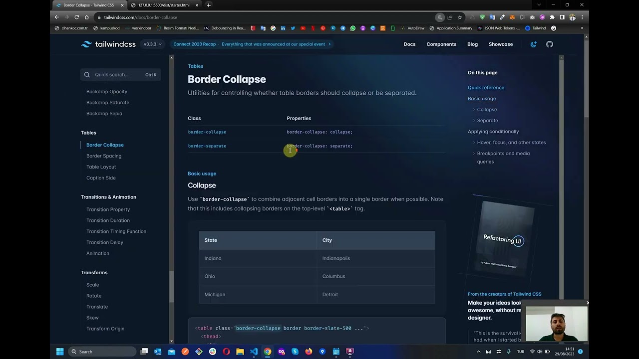 Tailwindcss tables: table-layout, caption-side, border-spacing, border-collapse