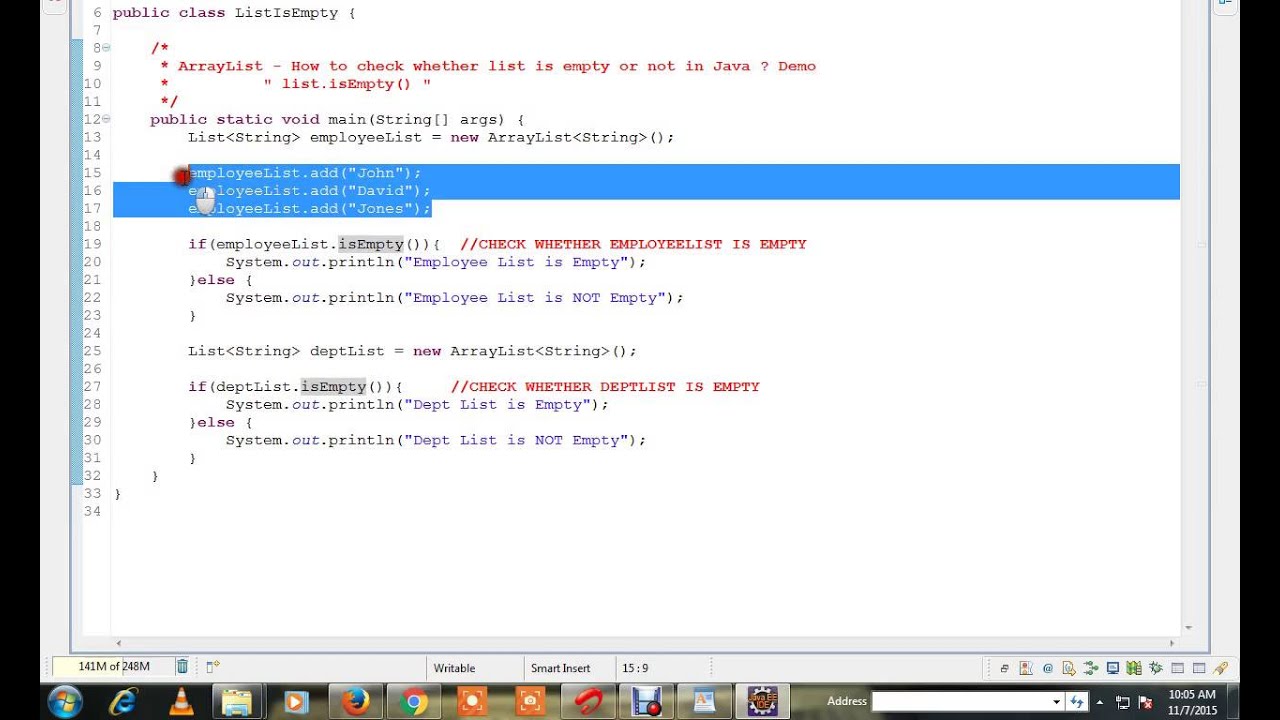 JAVA UTIL ARRAYLIST ISEMPTY METHOD EXAMPLE DEMO