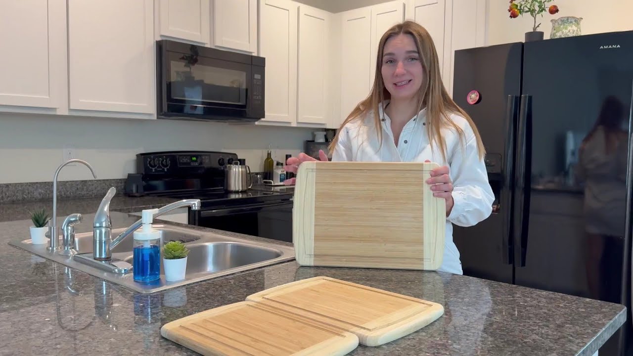 GuanQiao Cutting Boards for Kitchen (3-Piece) - Large Bamboo/Wood Cutting Board, Non-Toxic