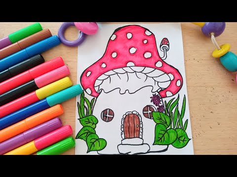 how to draw mushroom house drawing,drawing for kids..|kids drawing arena|