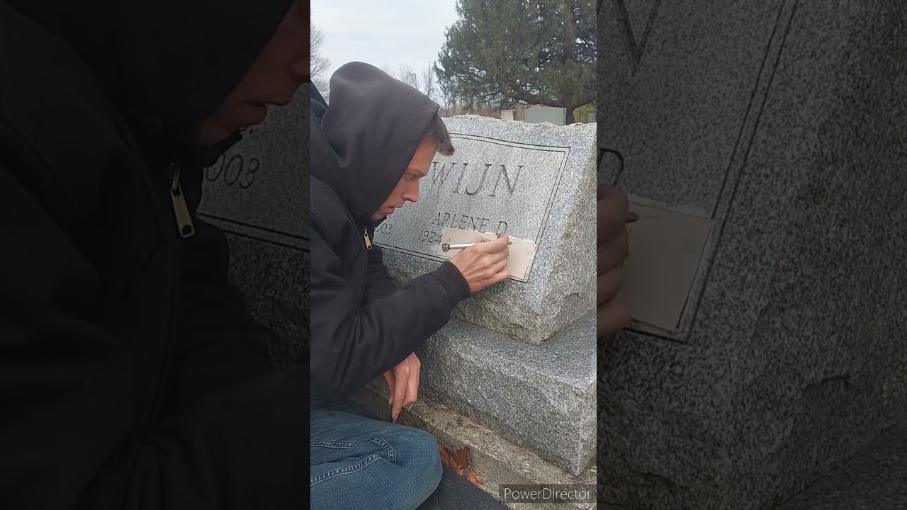 Engraving DOD on gray slant monument #engraving #memorialstone #sandblasting #100yearslove