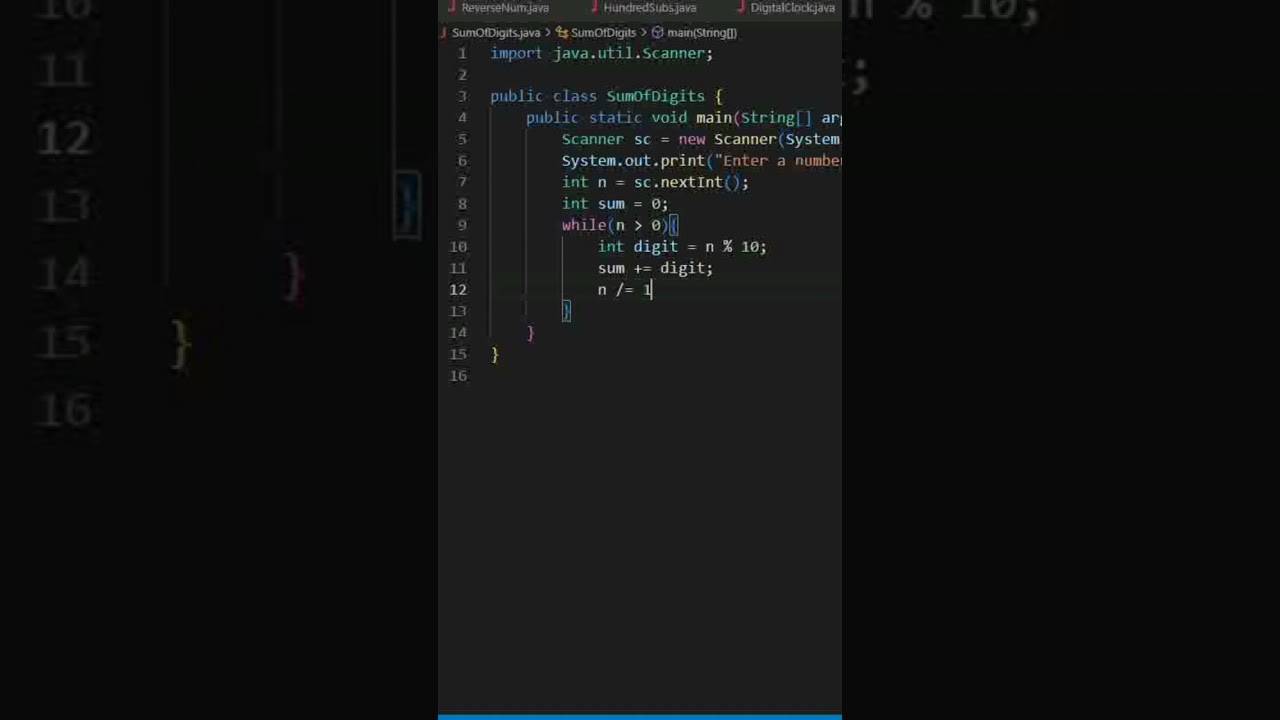 Sum of Digits of a number in Java 🔥🔥🔥 #programming #java #coding #shorts #short #viral #viralshort