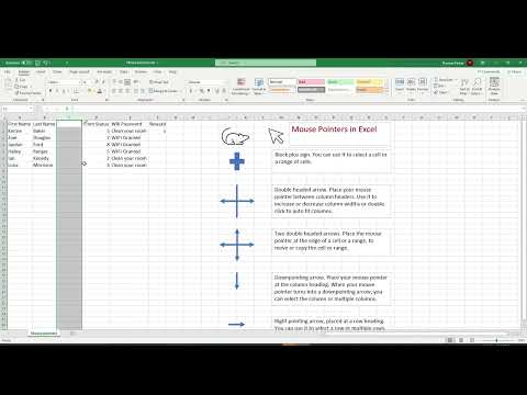 Excel tutorial - mouse pointers and their function
