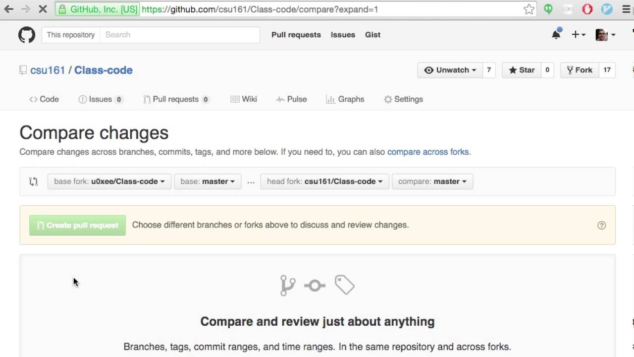 Github pull request without conflicts (short)