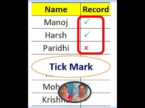Insert a Tick Symbol in Excel |Right mark | cross mark