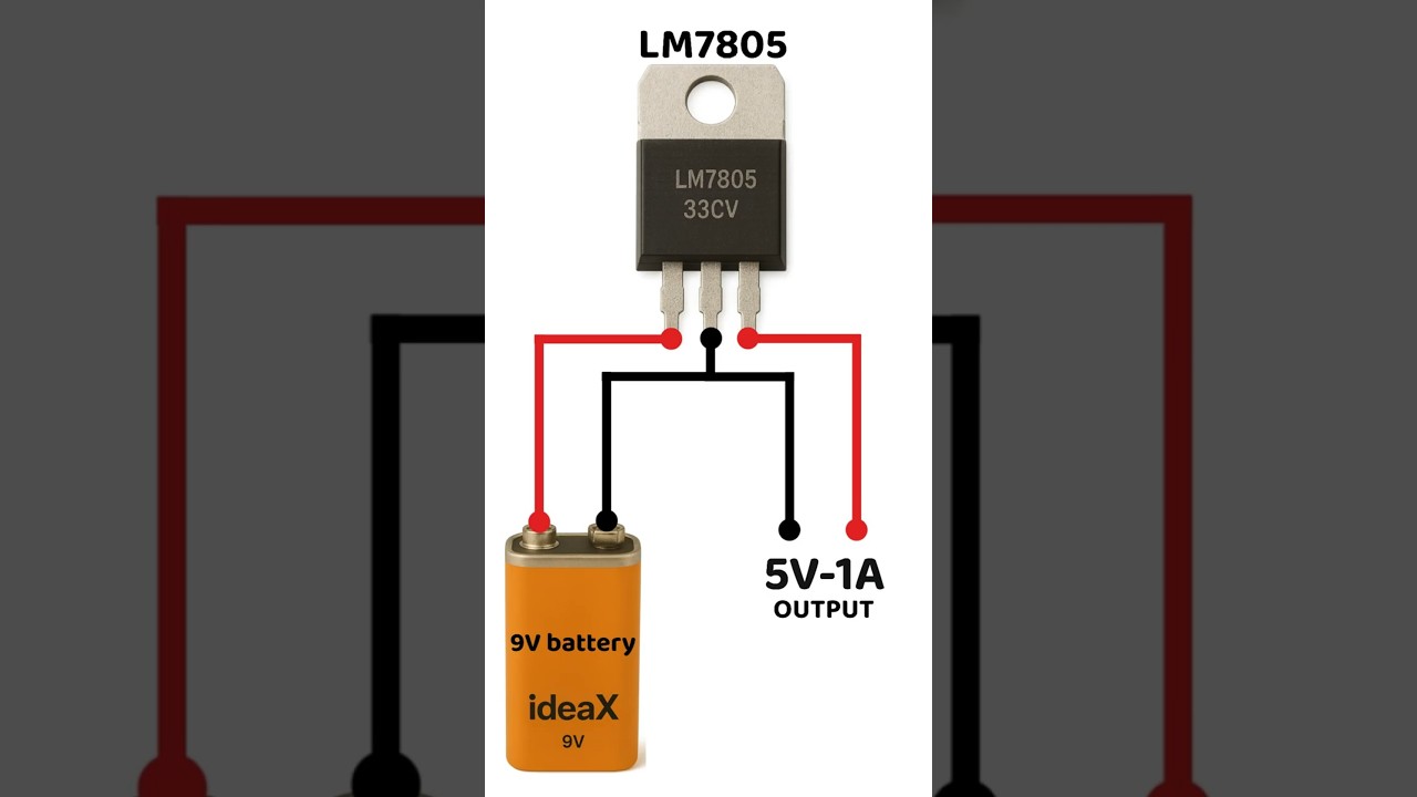 How to Get 5V from 9V Battery – LM7805 Regulator! 🔌🔧 #electronic #diy #ideax #voltageregulator