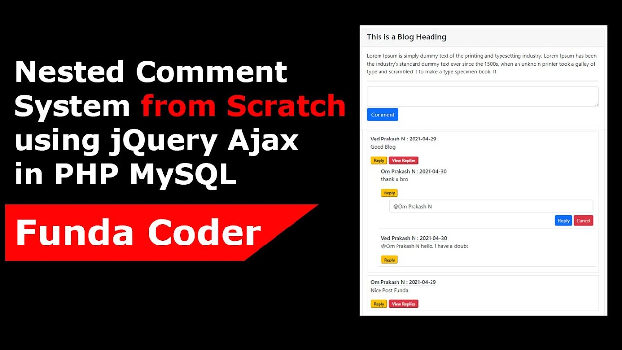 Nested Comment System using jQuery Ajax in PHP MySQL from Scratch | PHP Comment System with Reply