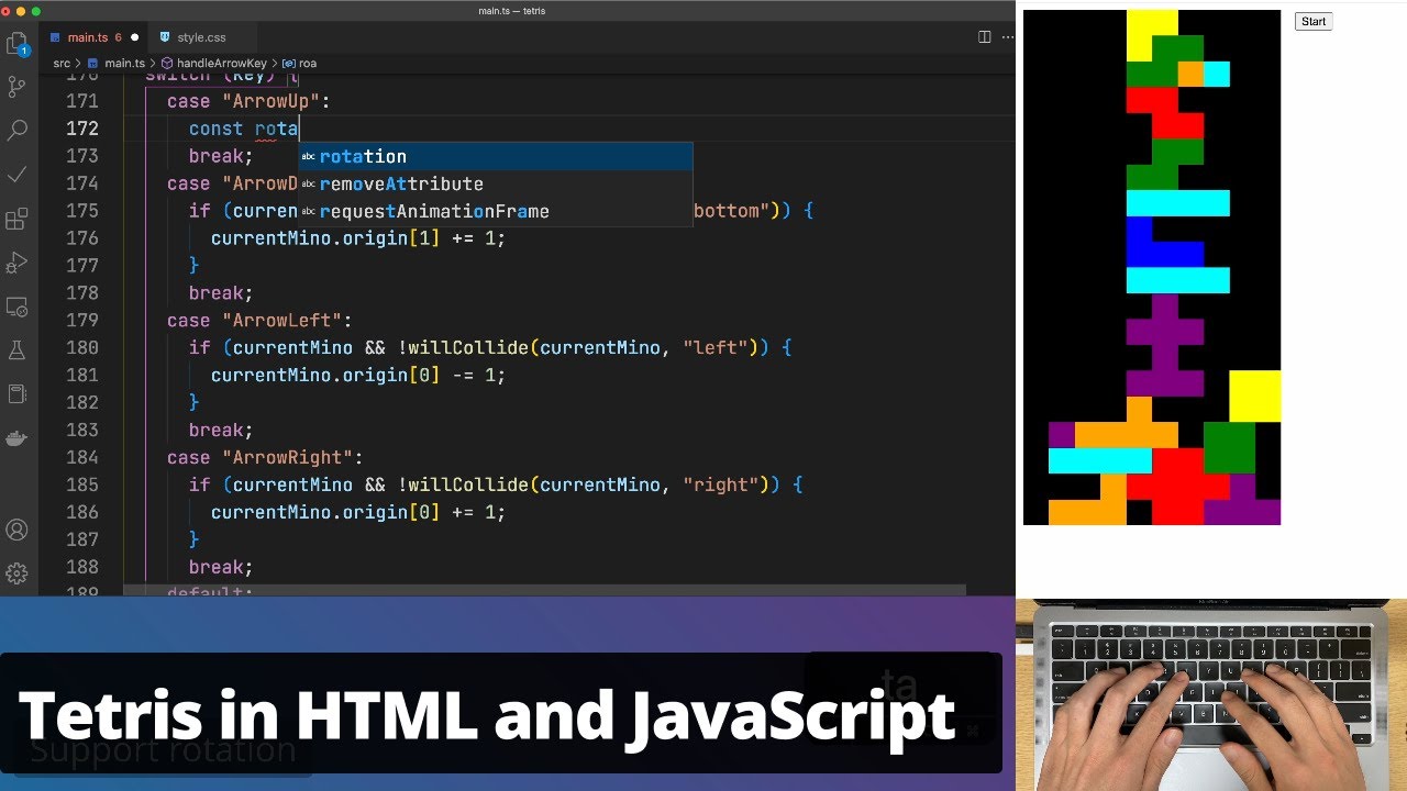 ASMR Programming - Tetris in HTML and JavaScript - No Talking