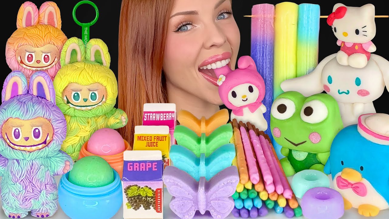 ASMR MUKBANG, Pastel Food, Edible Labubu, Hello Kitty, My Melody, Purin, Tuxedo Sam Crunch Sounds 먹방