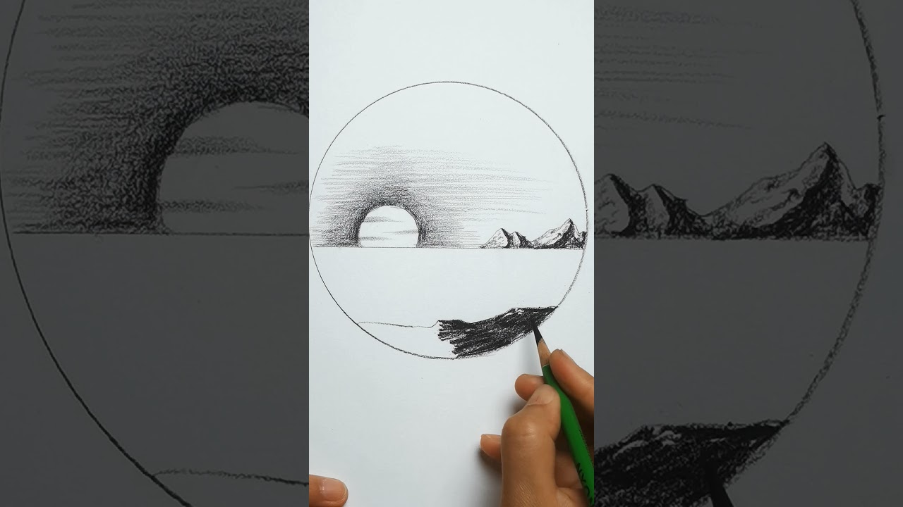 super easy sunset drawing#pencildrawing #landscapepainting #beginners #sketching