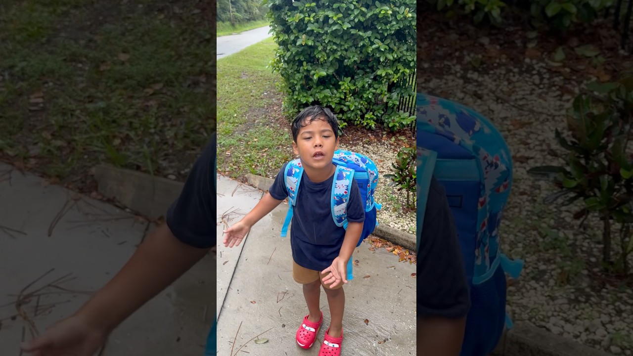 Mom and dad catch son waiting at bus stop but there’s no school during hurricane #shorts