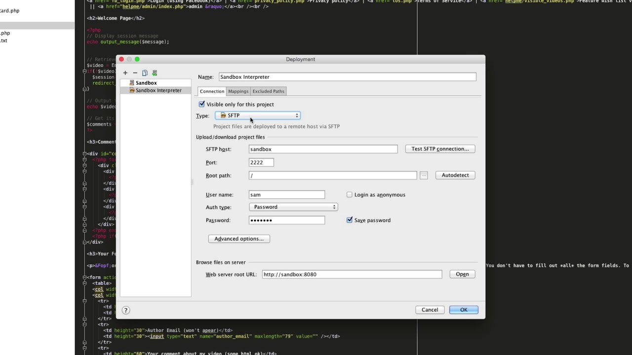 deployment php interpreter configuration of PhpStorm