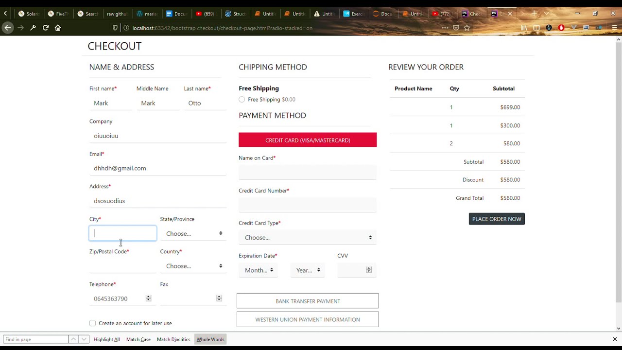 interactive Checkout Page with Bootstrap 4 and jquery + validation