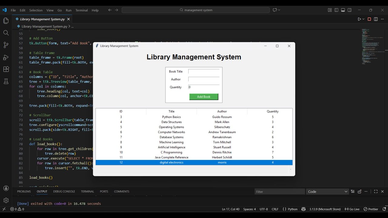 Library Management System, Advanced Python Project using Tkinter & MySQL