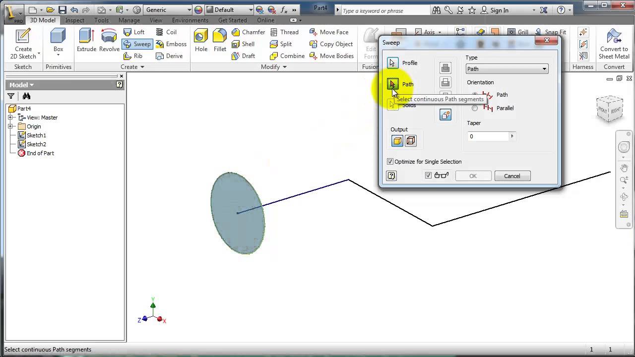 21- AutoDesk Inventor Beginner Tutorial: Sweep