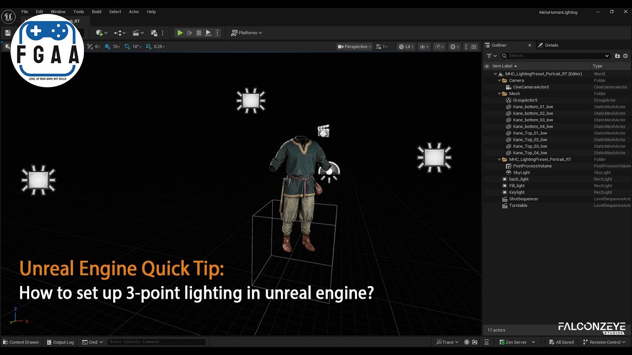 How to set up 3-Point Lighting in Unreal Engine for better character and environment presentation?💡🎮