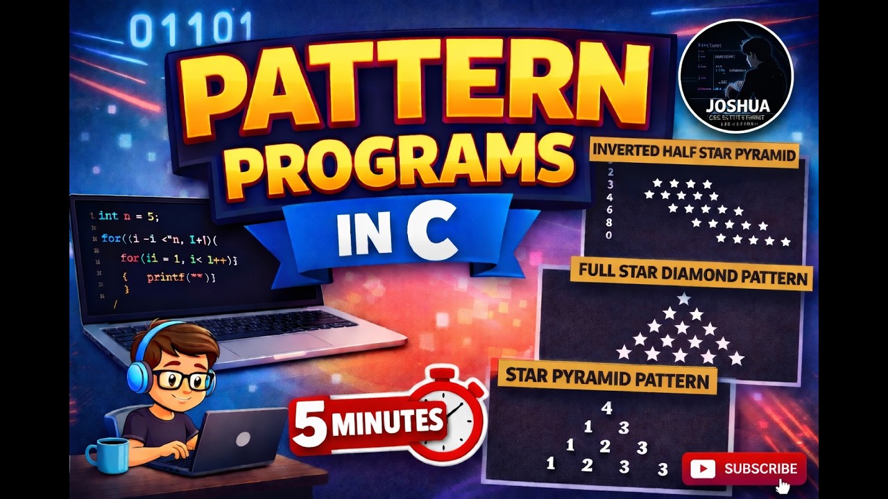 “C Pattern Programs in 5 Minutes 🔥 (Star Pyramid, Diamond)”