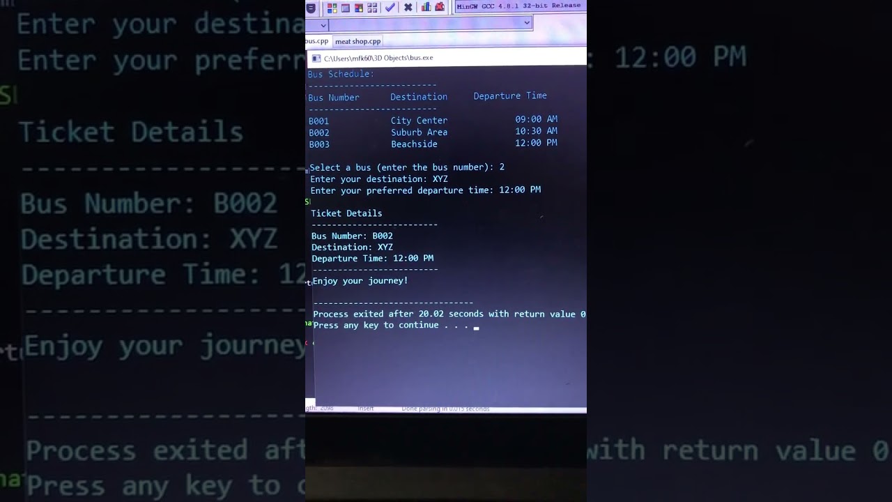 bus selection c++ #coding #cpp #code #codemasters #codinglife #codingninja #coderstokyo #coders