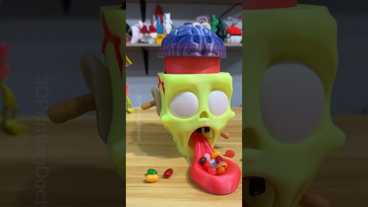 Candy dispensing ZOMBIE head is 3D printed
