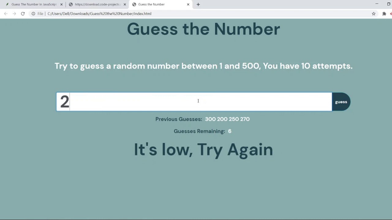 Guess The Number In JavaScript With Source Code | Source Code & Projects