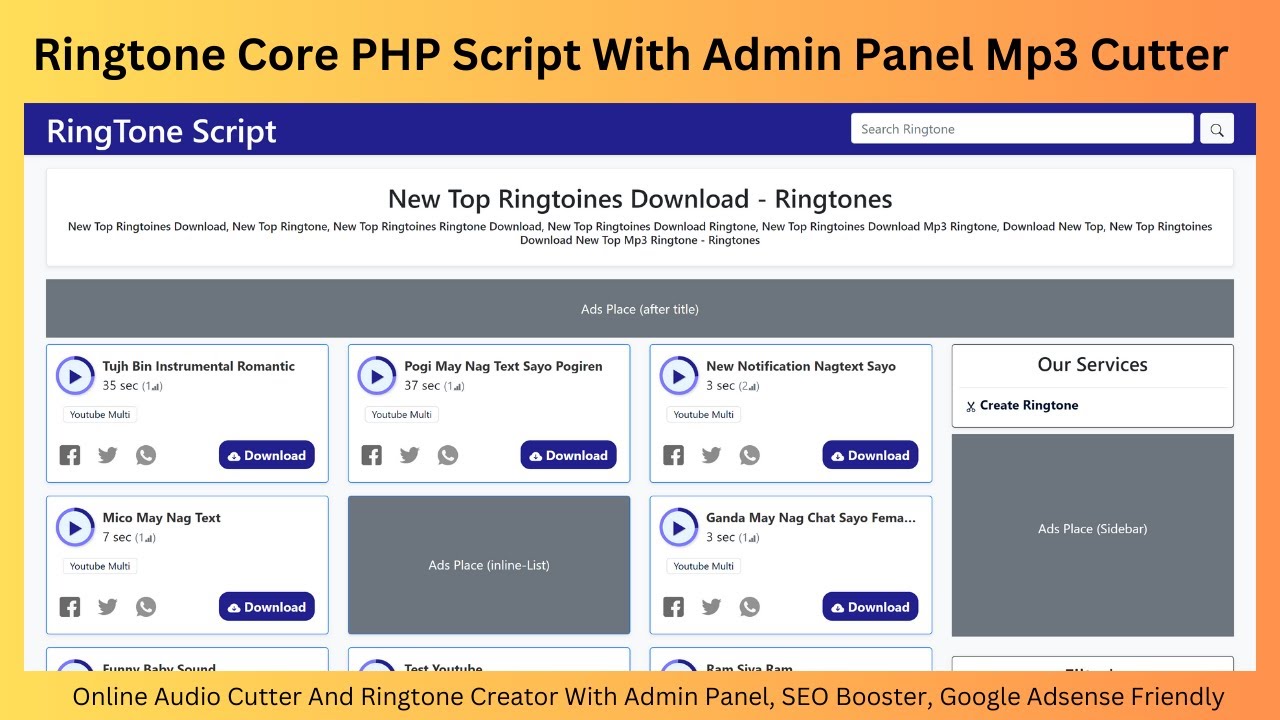 Ringtone Core PHP Script With Admin Panel Mp3 Cutter