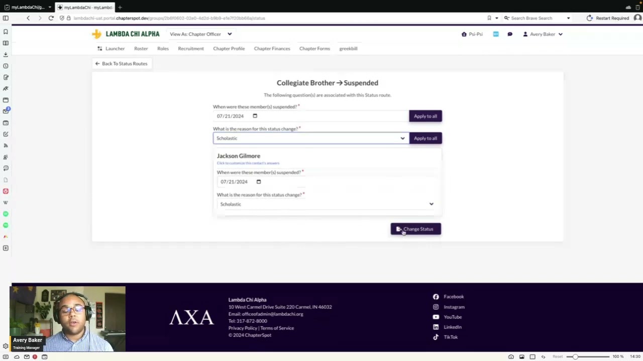 How to change a Collegiate Brother's status in myLambdaChi