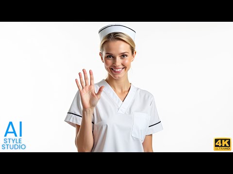 4K AI Art Lookbook Video of AI Girl | Nurse with Blonde Bun Wearing Uniform and Smiling