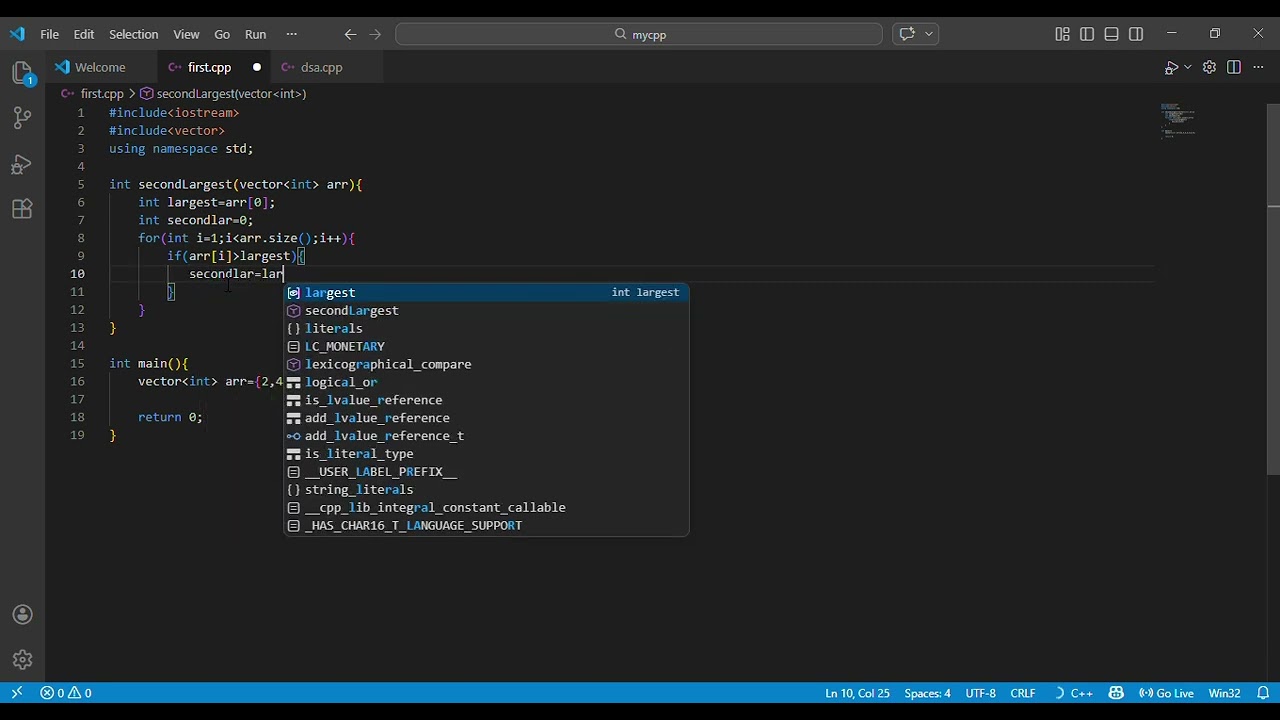 Find the Second Largest Element in an Array | C++ Tutorial  #Cplusplus #SecondLargest #DSA #Array