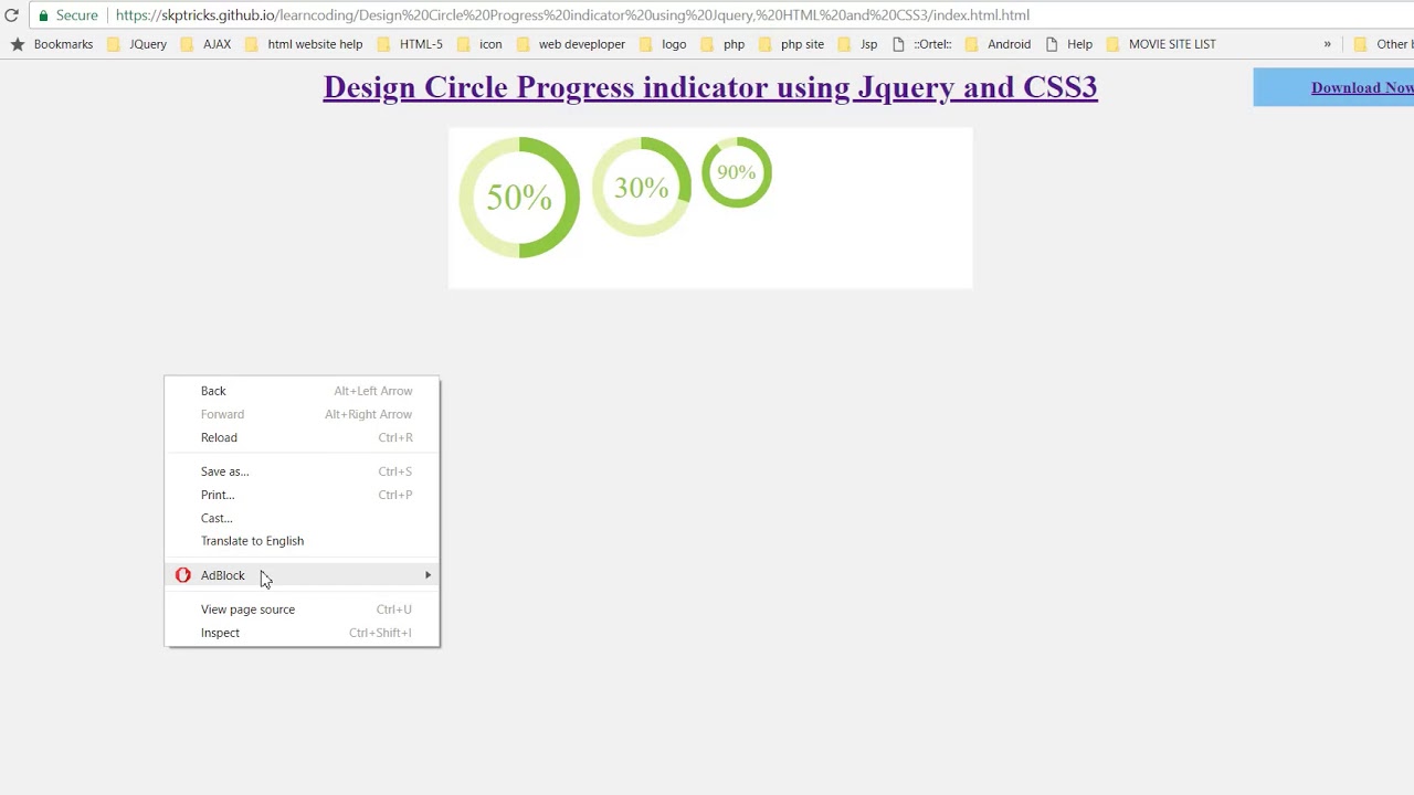 Design Circle Progress indicator using Jquery, HTML and CSS3