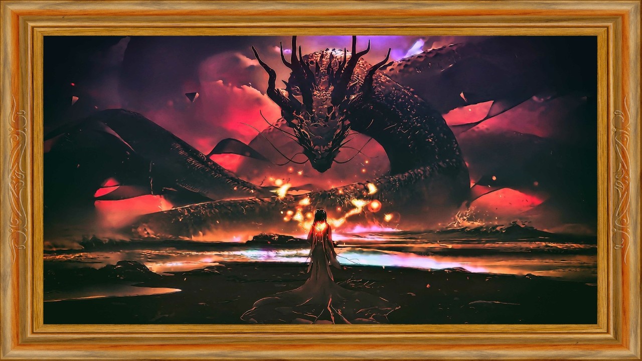 Epic Dragon Confrontation – 4K Framed Fantasy Art Wallpaper