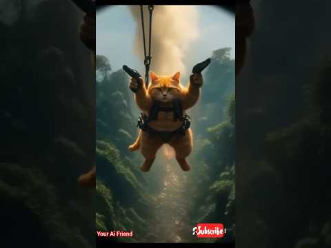 Fat Cat in Danger: Action in the Wild🐱🦖 #aicat #orangecat #shorts #catlovers #cartoon #cartoon