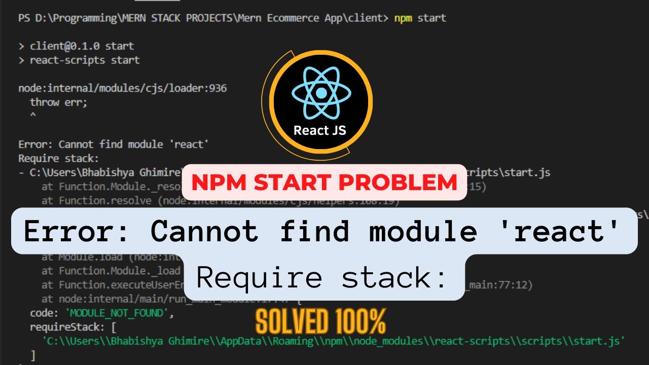 Error: Cannot find module 'react' || Solved