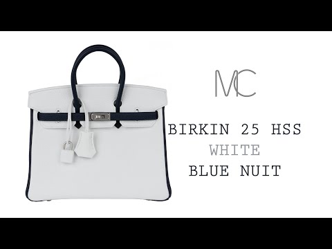 Hermes Special Order HSS Birkin 25 White / Blue Nuit Brushed Palladium • MIGHTYCHIC •