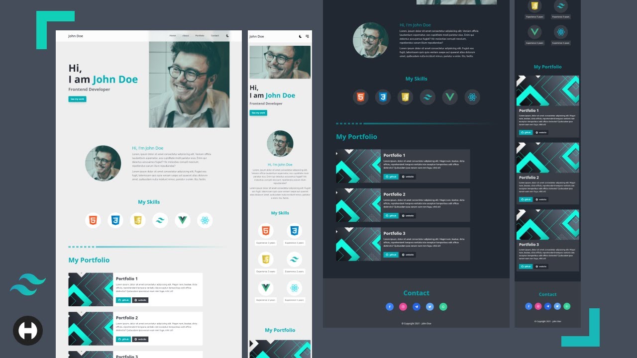 Complete Responsive Personal Portfolio Website Using HTML TailwindCSS & Javascript | Dark/Light Mode