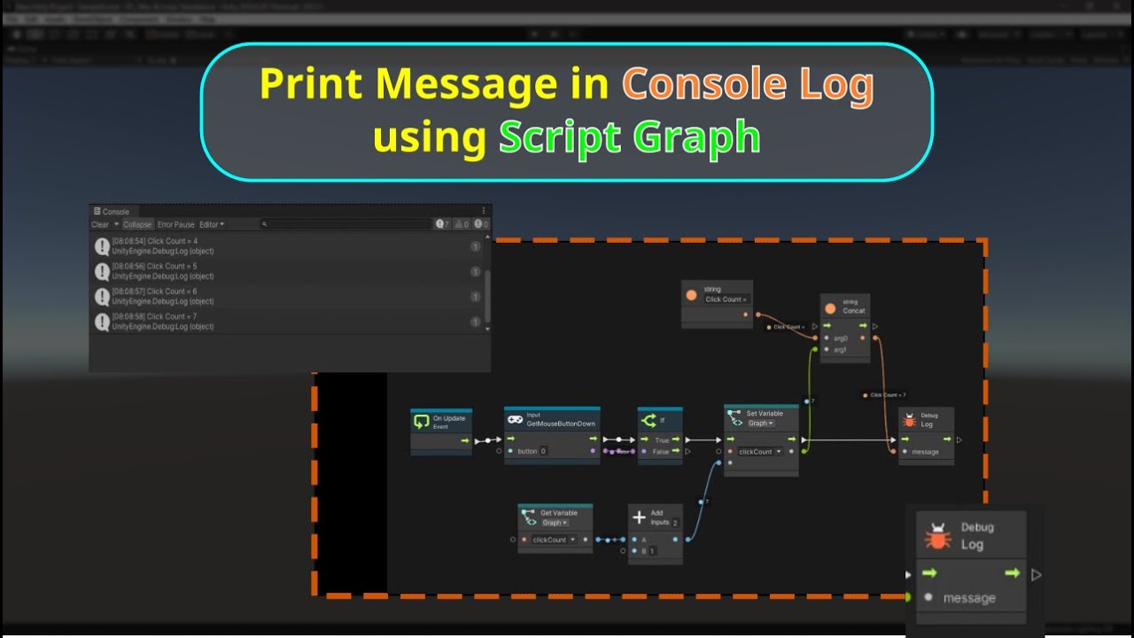 Print message in Console Log using Script Graph | Debug Log | Visual Scripting | Unity Game Engine