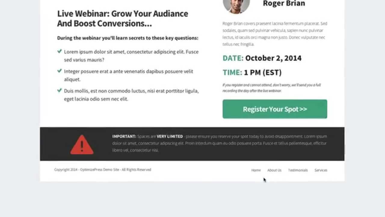 OptimizePress Club: Register - Webinar Page Template