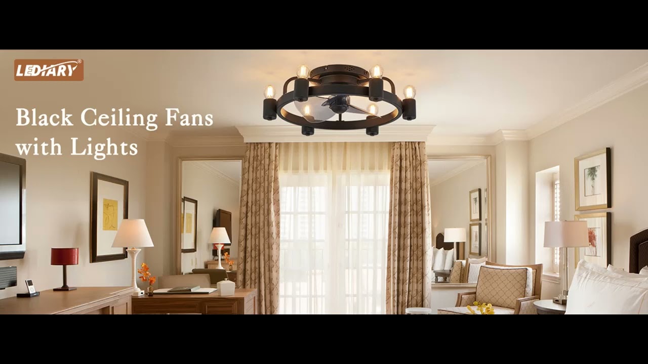 LEDIARY Rustic Ceiling Fans with Lights Black