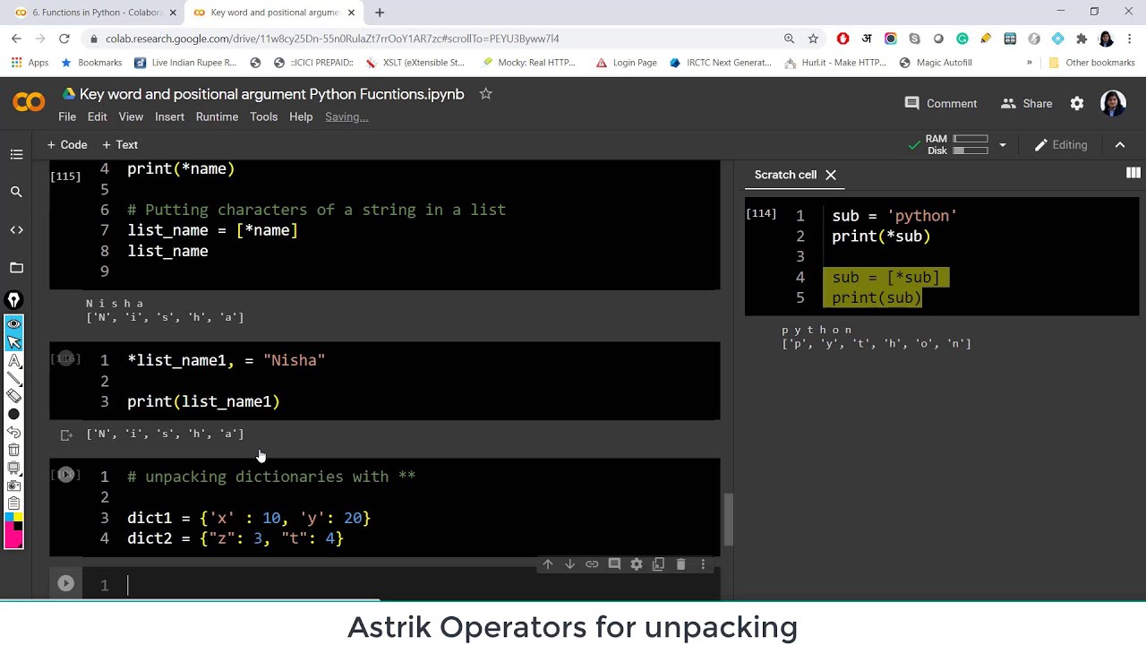 * & ** in Python | Unpacking with asterisk operators |Python Tutorial | string characters to list