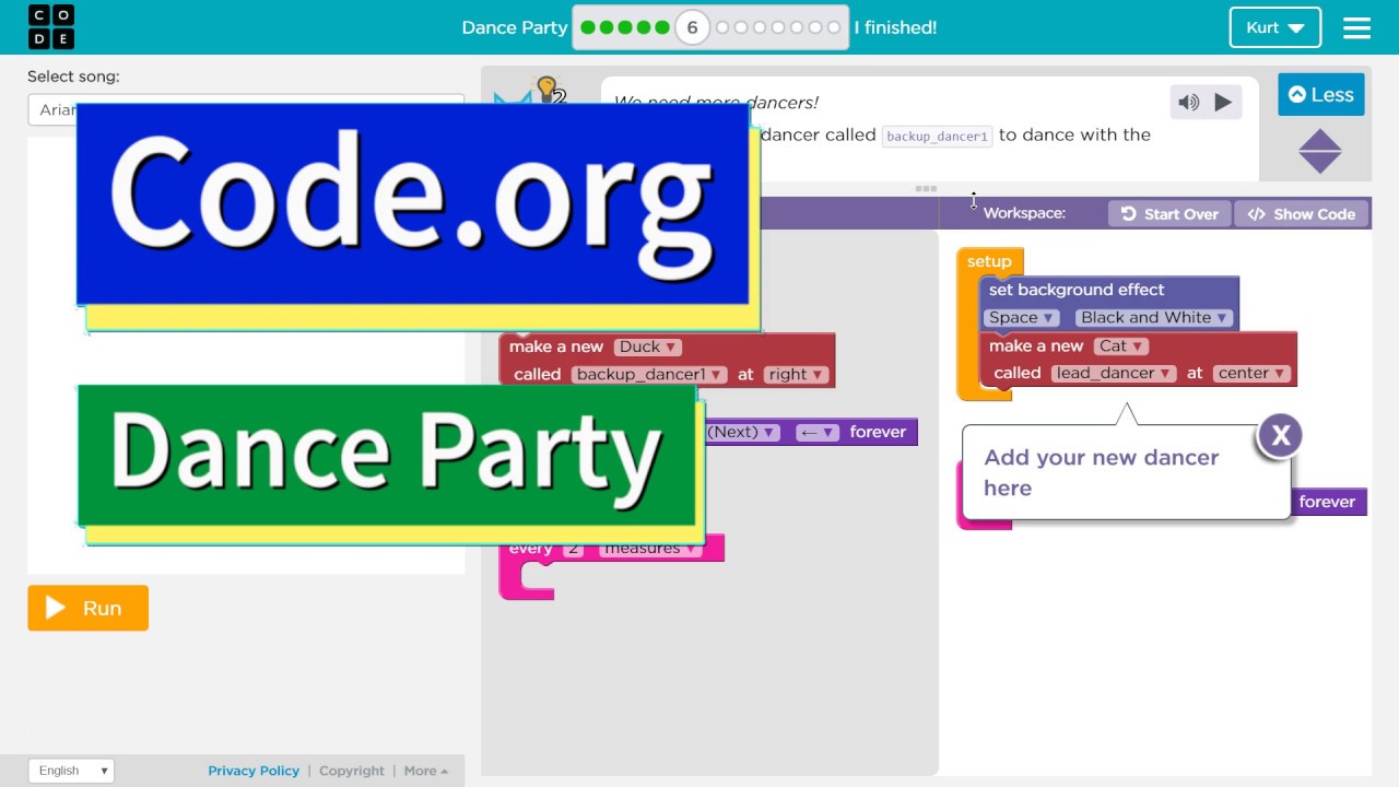 Dance Party Puzzle 6 - Code.org Tutorial with Answers