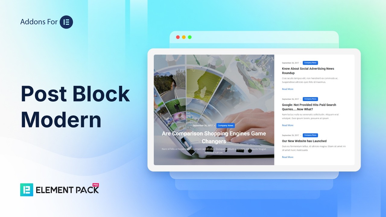 Post Block Modern Widget by Element Pack Pro | Create a Modern Blog Layout in Elementor