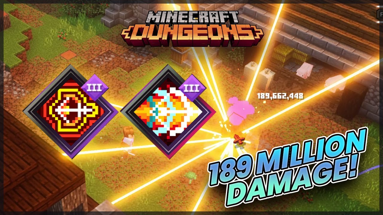 200,000,000+ DAMAGE 1-Shot Bow Synergy with Dynamo + Overcharge | Minecraft Dungeons