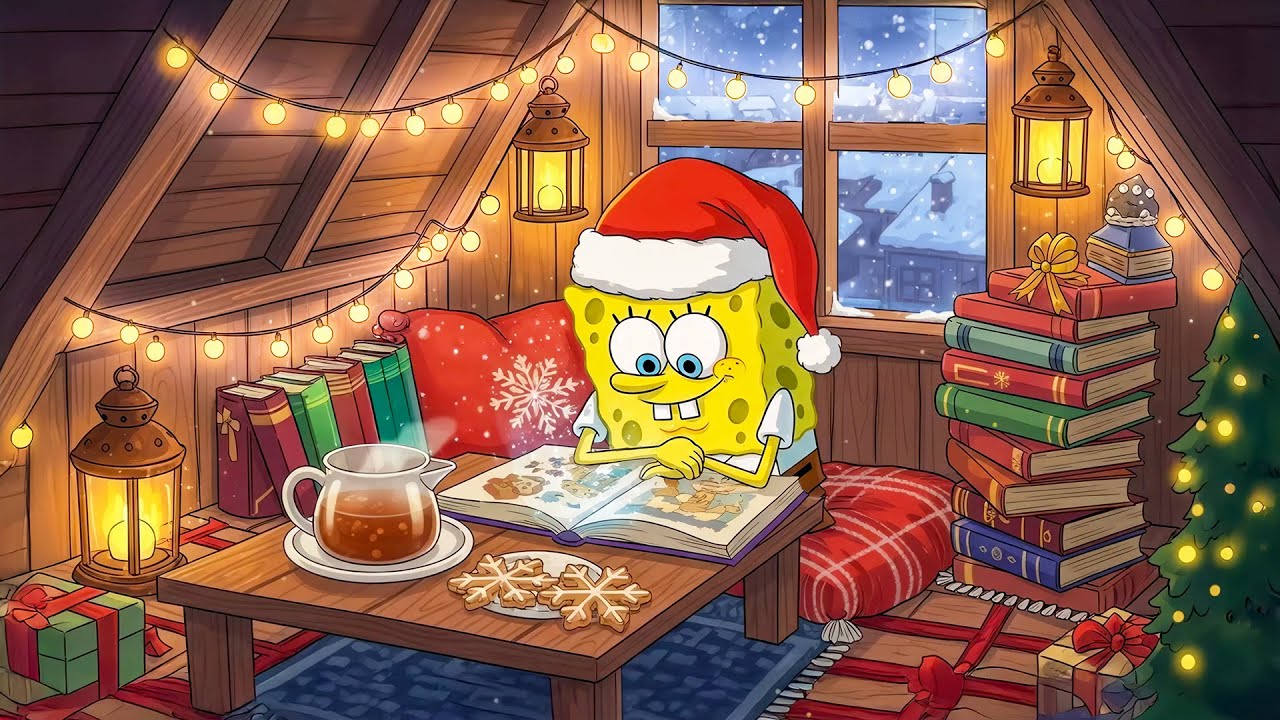 SpongeBob Christmas Reading 🎄 Cozy & Chill Lofi Beats for Study & Relax 📚 Snowy Window Ambience