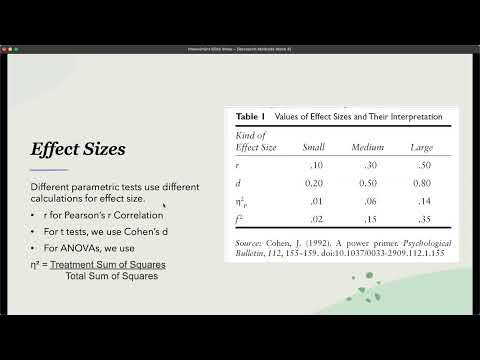 The Effect Size for Parametric Tests
