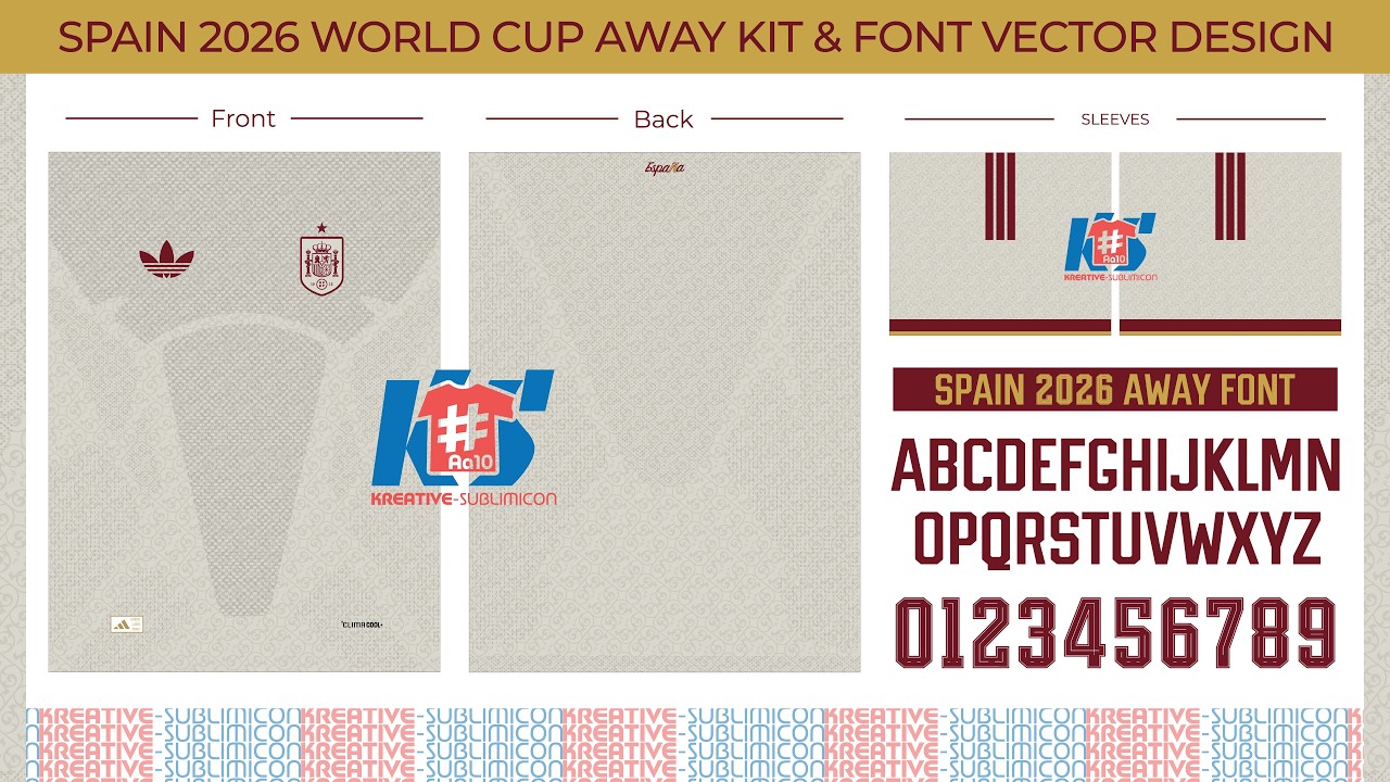 Spain 2026 World Cup Away Kit & Font Vector Design