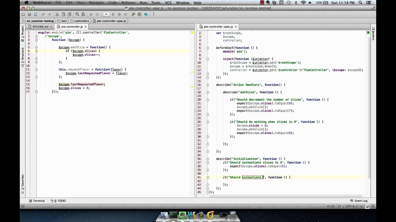 4) Angular/Jasmine, Controller Testing ('this' methods)