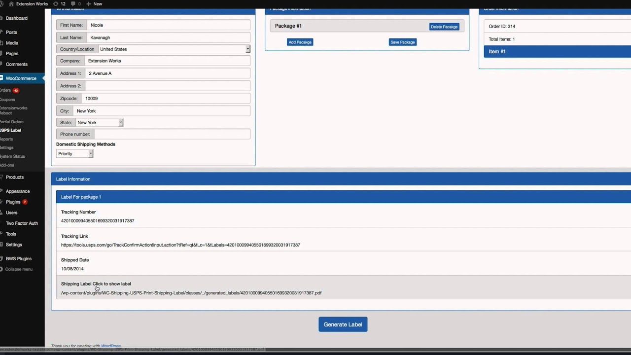 WooCommerce USPS Label Printing and Tracking Code extension