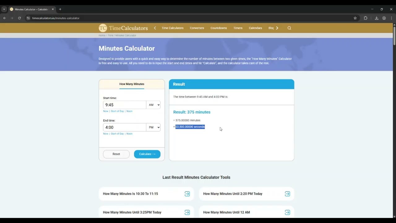 Minutes Calculator Guidance