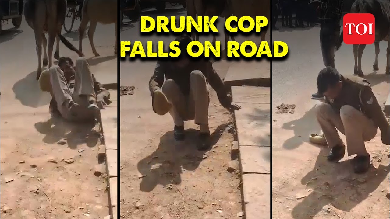 Watch: Drunk cop falls on road in UP's Mirzapur