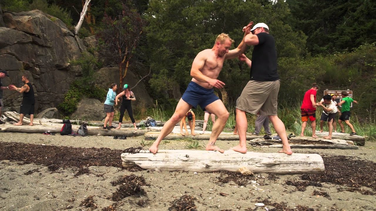 Roughhousing king of the log