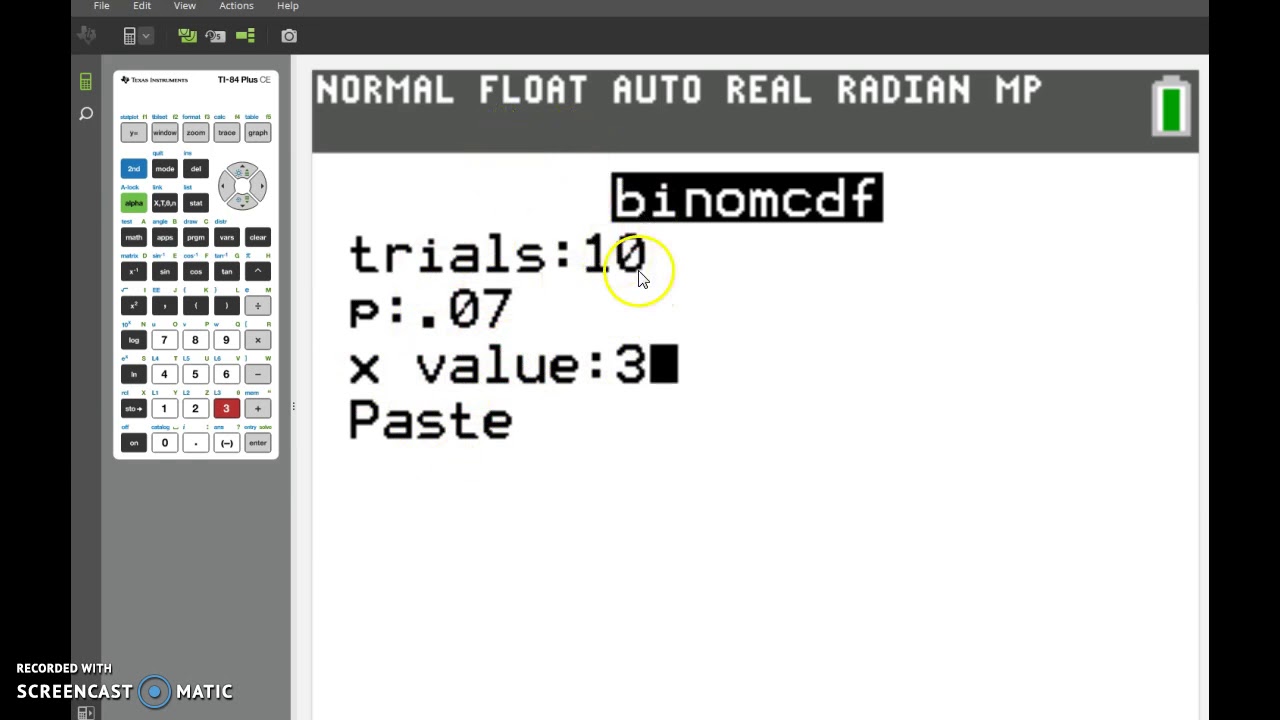 Binomial pdf and cdf for TI 84 plus CE